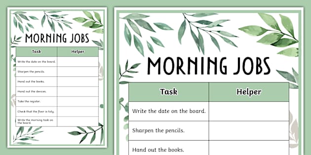 Botanical-Themed Morning Jobs Checklist (teacher made)