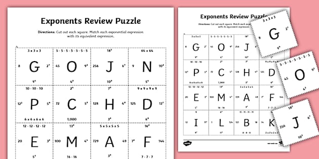 Sixth Grade Exponents Review Puzzle (teacher made) - Twinkl