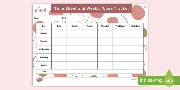 Supply Teacher Editable Timesheet and Weekly Wage Tracker