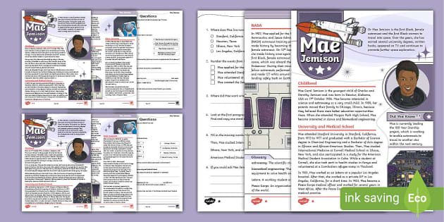 UKS2 Mae Jemison Differentiated Comprehension Activity