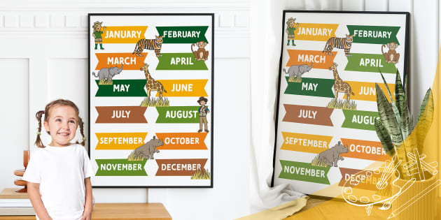 Months of the Year Safari-Themed Poster | Twinkl Art Gallery