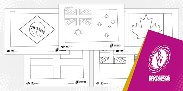 FREE! - Women's Rugby World Cup 2025: Flag Colouring Pages