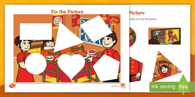 Fix the Picture Lunar New Year Cutting Skills Worksheet