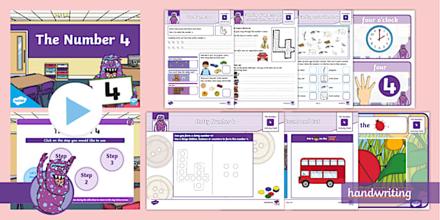 Twinkl Handwriting: Number Formation - The Number 4 Pack