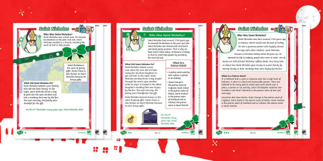 KS1 Saint Nicholas Differentiated Reading Comprehension Activity