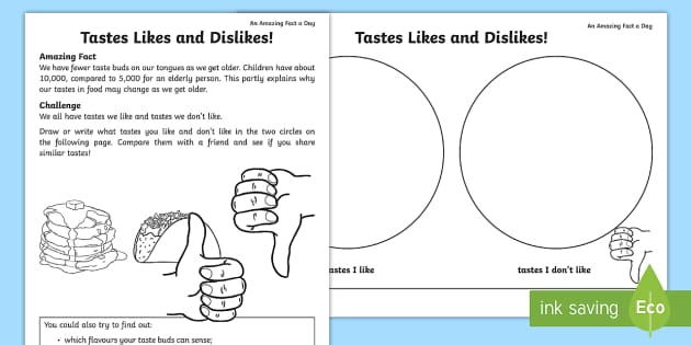 Taste Likes/Dislikes Worksheet / Worksheet (teacher made)