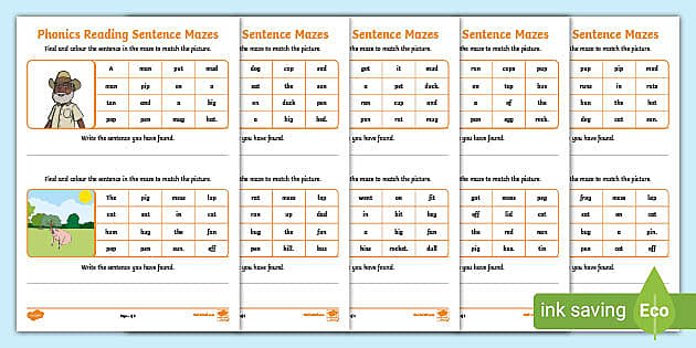 Phase 2 Phonics Reading Sentence Mazes (teacher made)