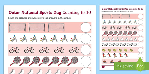 Qatar National Sports Day Counting to 10 Worksheet - English