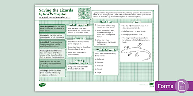 Level 2 November 2022 School Journal: Saving the Lizards (Comprehension)