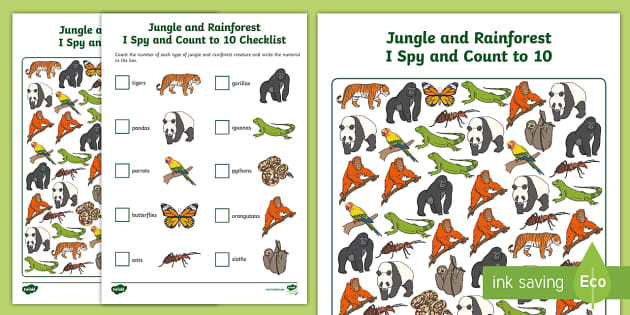 Jungle and Rainforest Maths | I Spy and Count Activity to 10