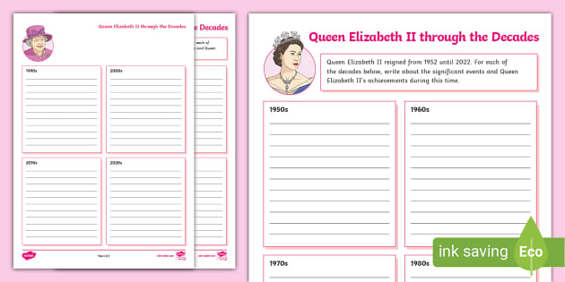 Queen Elizabeth II through the Decades Writing,queen writing frame