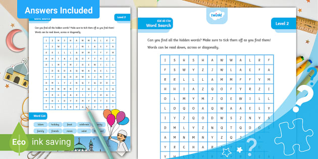 Eid Al-Fitr Kids Word Search - Level 2 Difficulty - Twinkl