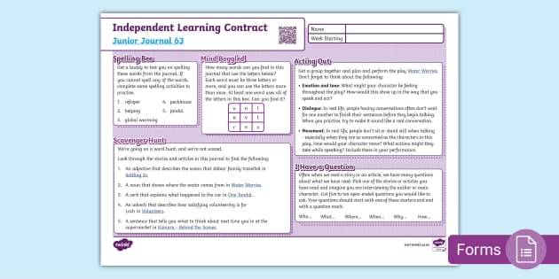 Junior Journal 63 August 2022: Independent Learning Contract
