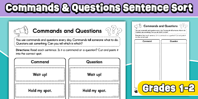 Commands and Questions Sentence Cut and Paste Sort