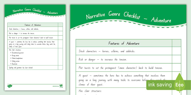 Narrative Genres Writing Checklist - Adventure - Twinkl