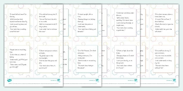 Outdoor Scavenger Hunt Clues Cards - Twinkl South Africa