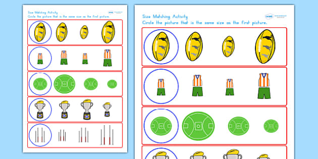 AFL Size Matching Worksheets - sport (Lehrer gemacht)