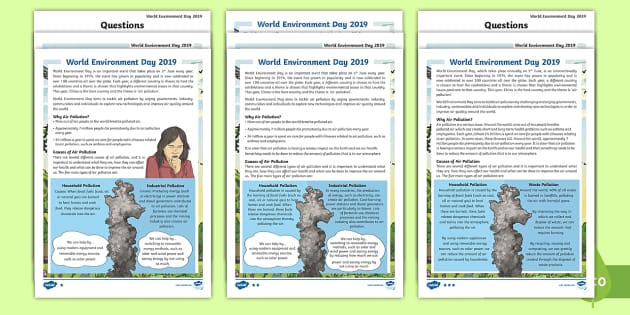 UKS2 World Environment 2019 Air Pollution Reading Comprehension Activity