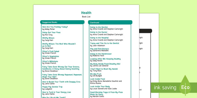 Health Book List (teacher made) - Twinkl
