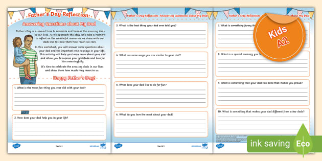 Father's Day Reflection: Questions about My Dad Worksheet