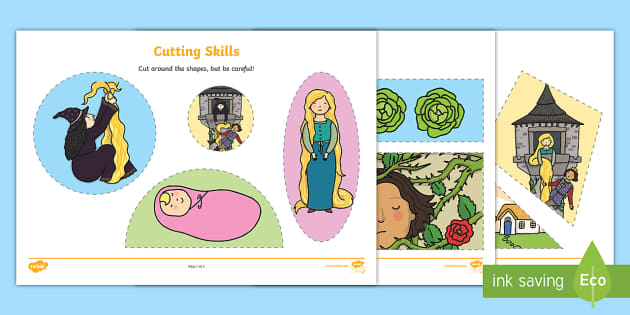 Rapunzel Themed Cutting Skills Worksheet (teacher made)