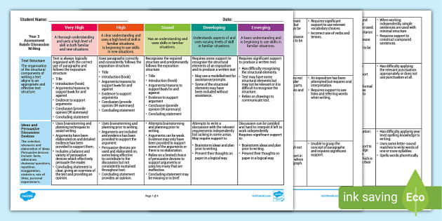 Australian Curriculum Year 3 Discussion Assessment Rubric