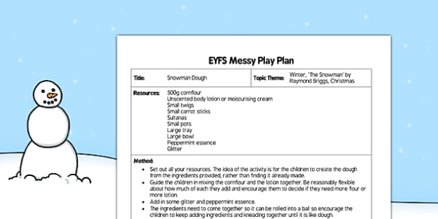 EYFS Snowman Dough Messy Play Plan (l'enseignant a fait)
