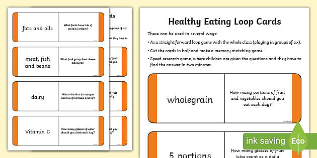 KS1 Healthy Eating Week Loop Cards - fruit,vegetables, portion ...