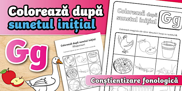 Colorează imaginile care încep cu sunetul G – Fișă de lucru