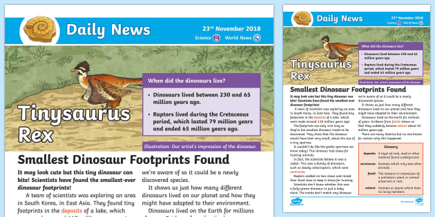 LKS2 Tiny Dinosaur Daily News Story (teacher made) - Twinkl
