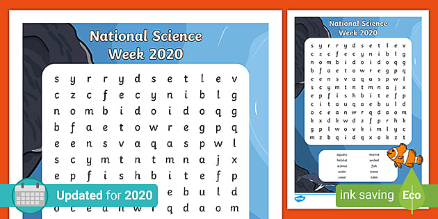National Science Week 2020 Word Search - Age 5-12 - Science