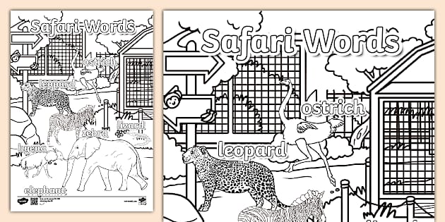 Safari Words Coloring Worksheet / Worksheets- jungle, animals, motor skills