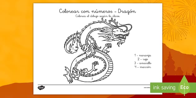 Colorear con números: Dragón - Año nuevo chino - Twinkl