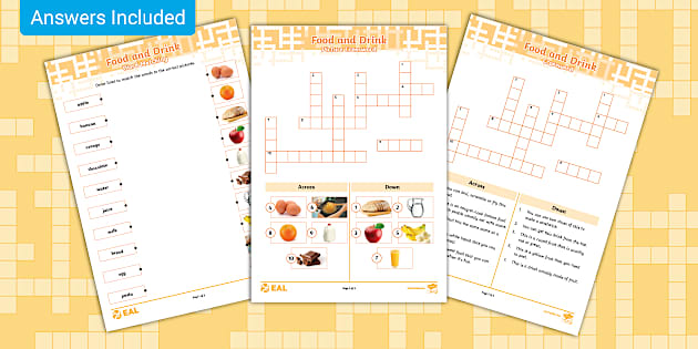 Food and Drink Vocabulary Crosswords for EAL Learners