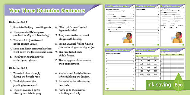 Year Three Dictation Sentences Assessment and Activity Pack