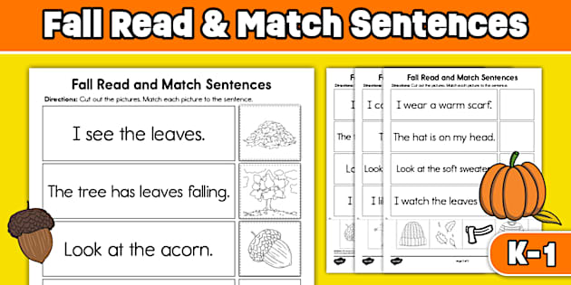 Fall Read and Match Sentences Cut and Paste Worksheets