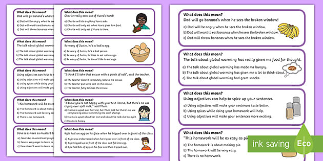 Food Idioms Multiple Choice Cards Set 3 - Twinkl
