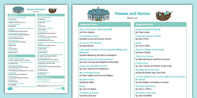 Houses and Homes Book List - EYFS Houses and Homes - Twinkl