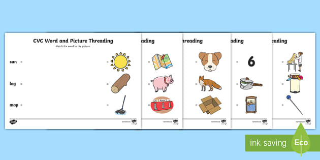CVC Word and Picture Match Threading Activity (teacher made)