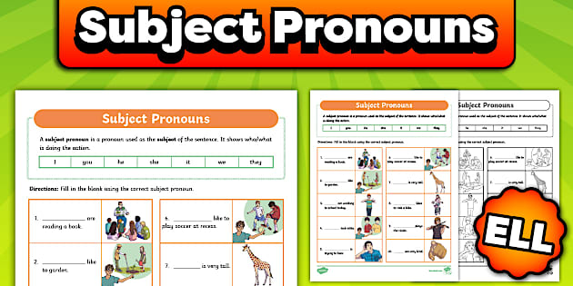 Subject Pronouns Worksheet for ELL