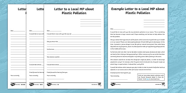 Plastic Pollution Persuasive Writing | Letter to MP