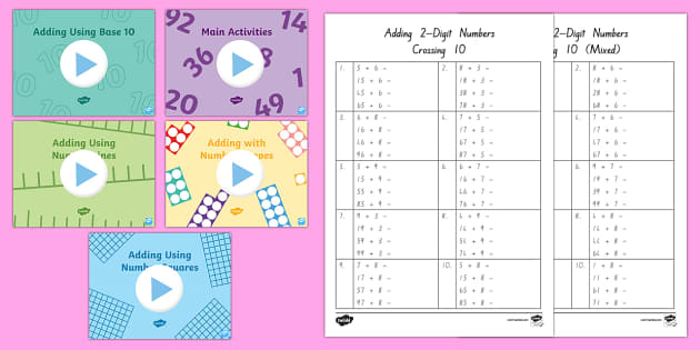 Adding Two Digit Numbers And Ones Crossing 10 Activity Pack