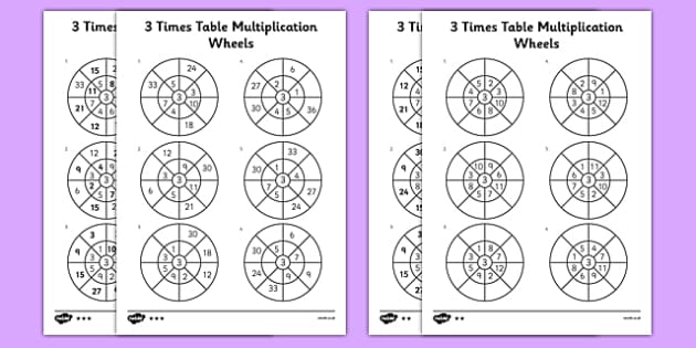 3 Times Table Multiplication Wheels Worksheet Activity Sheet