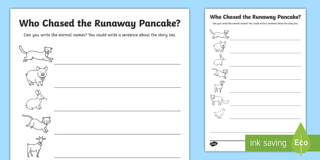 Who Chased the Runaway Pancake? Writing Activity EYFS