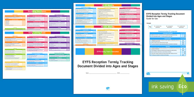 EYFS Reception Termly Tracking Document Divided into Ages and Stages