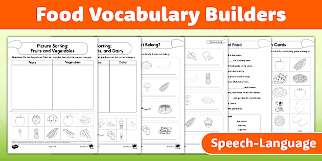 Food Vocabulary Builder Worksheets for SLP