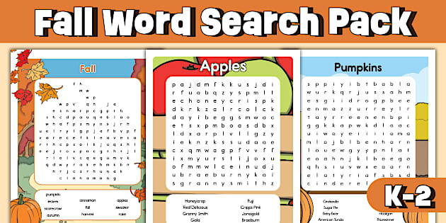 Fall Word Search Pack for K-2nd Grade