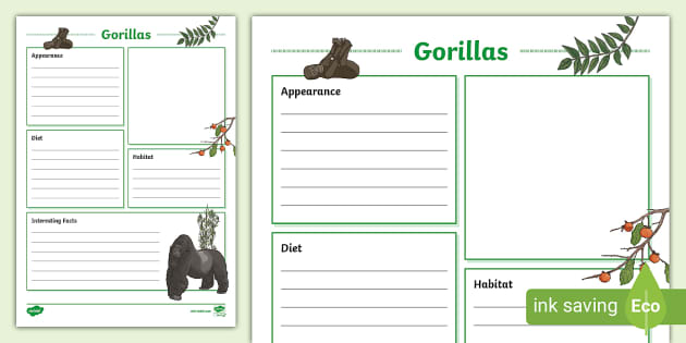Gorillas Fact File Template,gorilla (teacher made) - Twinkl