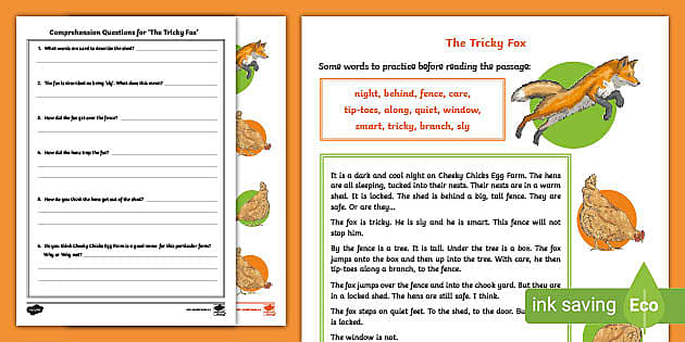 Decodable Text with Comprehension Questions - The Tricky Fox