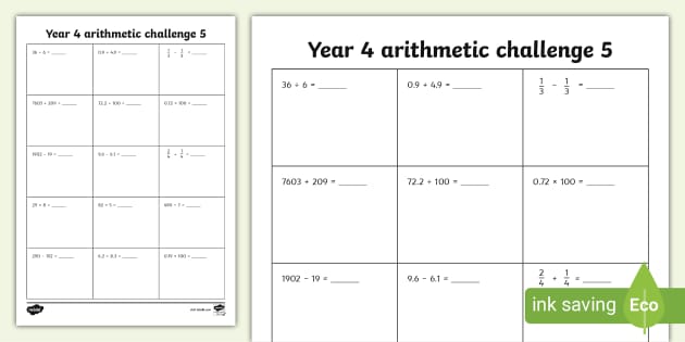 👉 * NEW * Year 4 Arithmetic Challenge 5 (teacher made)